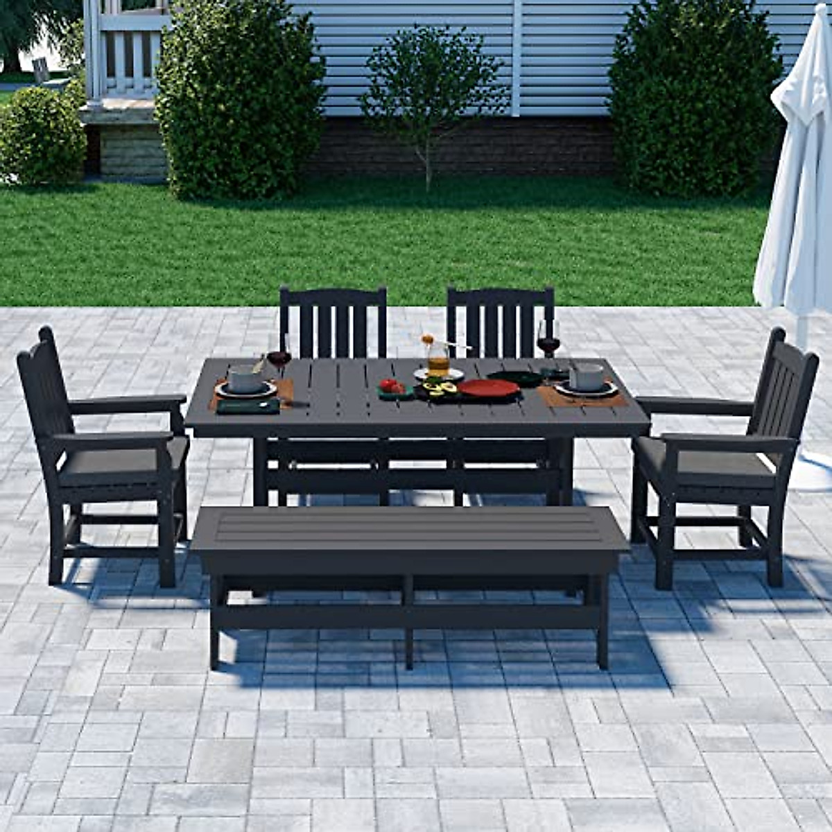 kevinplus 59'' Outdoor Bench White Garden Park Patio Outdoor, Weather Resistant and Waterproof Wooden Bench for Patio Deck Backyard Garden Balcony Porch Lawn, W60 x D18 x H17.7, Dark Grey