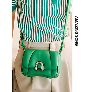 Amazing Song Small Quilted Crossbody Bags for Women, Designer Calfskin Leather Handbag Purse with Removable Strap, Alpha Bag