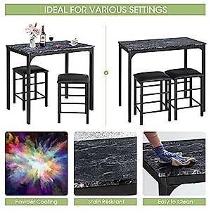 COSTWAY 3 Pieces Dining Table Set, 2 Person Kitchen Breakfast Table and Chair Set Pub Table and Chairs Set, Counter Height Dining Table Set with 2 Bar Stools (Black)