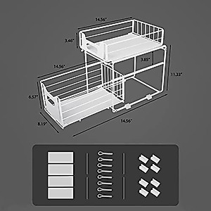 R RUIMEI 2 Set, 2-Tier Under Sink Organizer, Multipurpose Slide-Out Storage Container with Handle, Kitchen Organization and Storage, Bathroom Organization, Pantry Organization, White