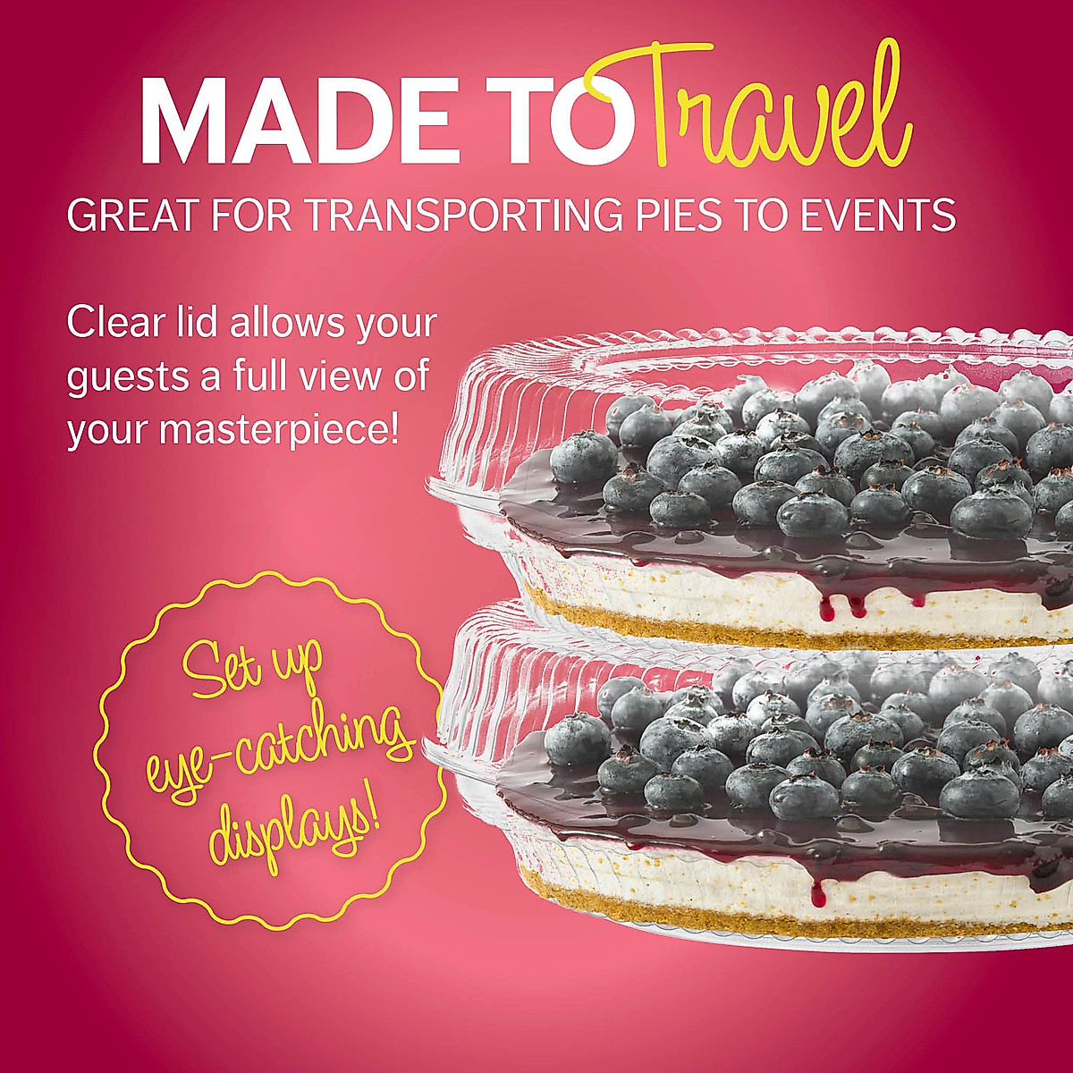 Supellectilem 10" Plastic Disposable Pie Containers with Hinged Locking Lids | 10 Round Pie Keepers/Flan Cake Containers for Transport