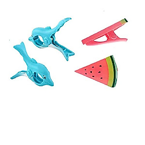 C&H Solutions 2 Pack Set Pair of Beach Towel Clips(Dolphin & Watermelon Style) Jumbo Size for Beach Chair, Cruise Beach Patio, Pool Accessories for Chairs, Household Clip, Baby Stroller.