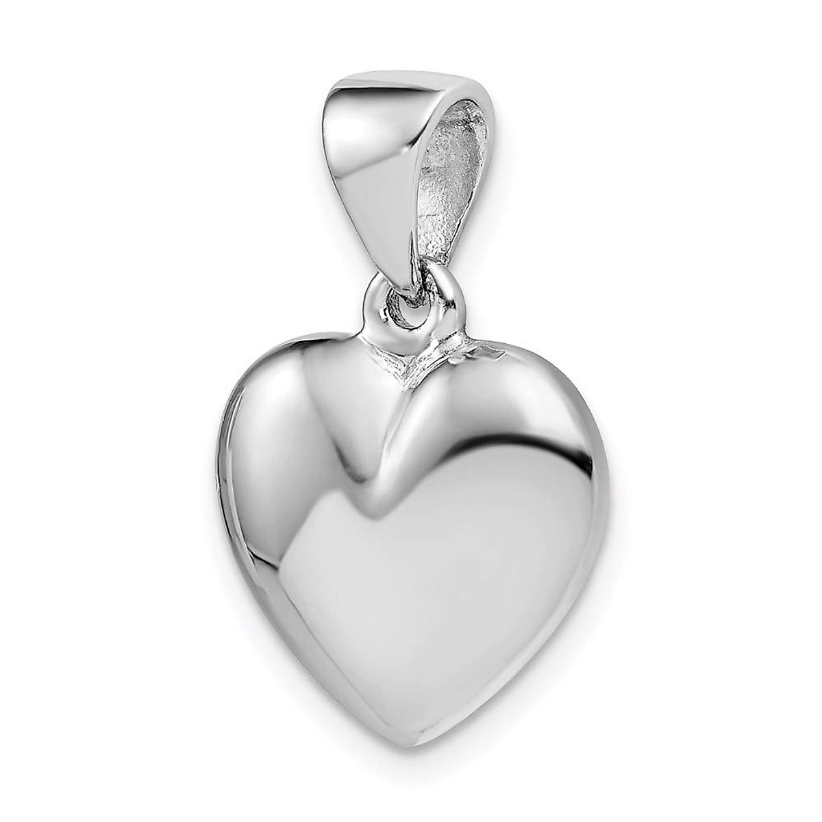 Sterling Silver Rhodium-plated Polished Bell inside Puffed Heart Pendant 25mm style QC9455