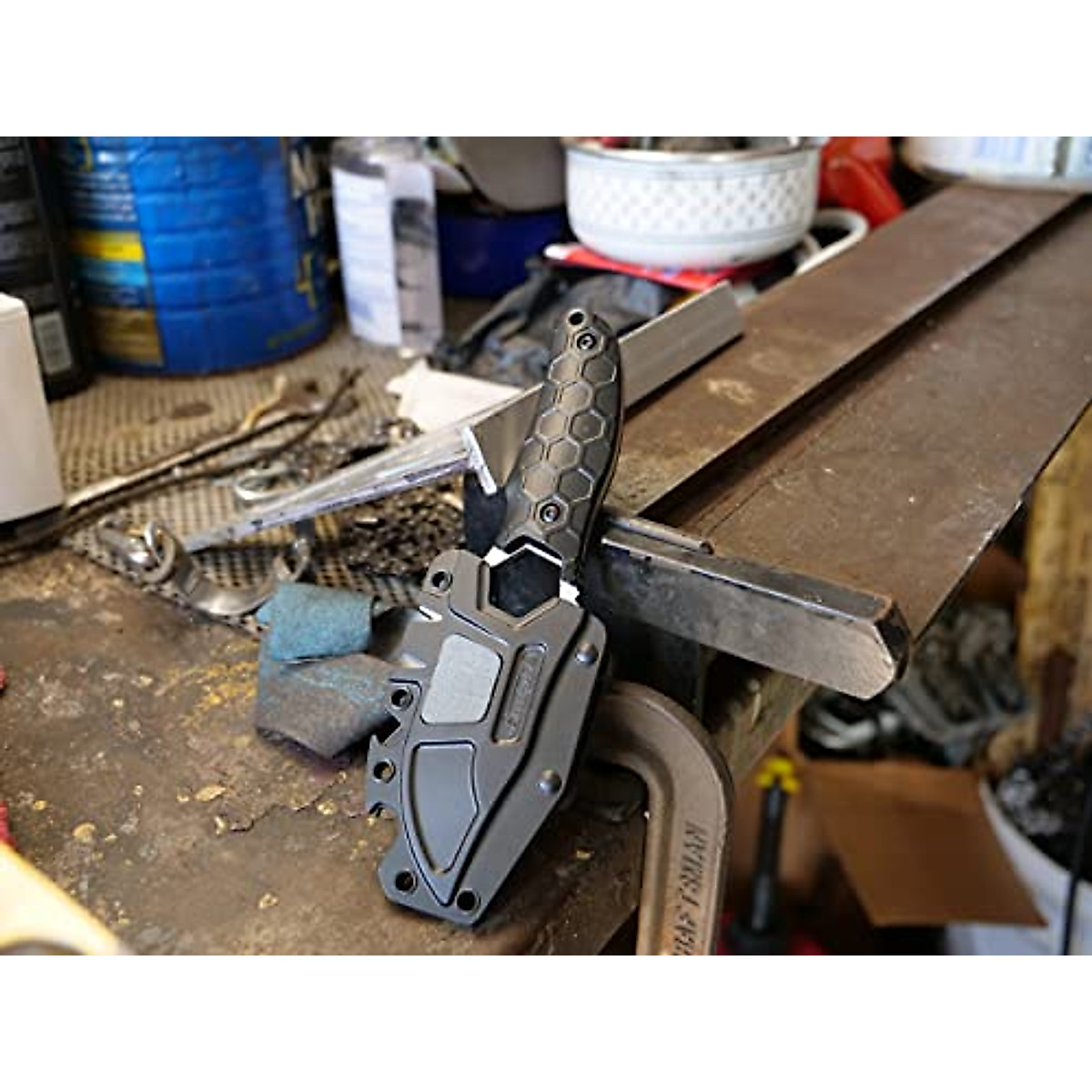 CAMILLUS Comb 7.25" Clip Point Blade Durable Corrosion-Resistant 420 Stainless Steel Outdoor Survival Hunting Fishing Camping Fixed Blade Knife, Molded Sheath with 4 Additional Functions Included