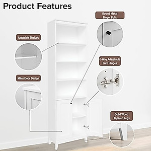 Prepac Yaletown Bookcase with Doors, White Storage Cabinet with Doors and Shelves, Accent Cabinet 23.75" W x 79.50" H x 12.25" D, WSBR-2310-1