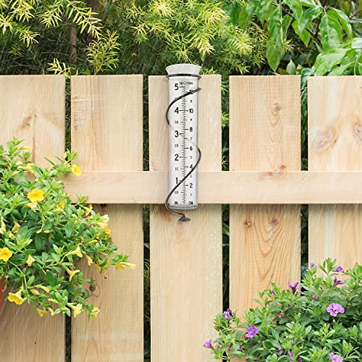 La Crosse 704-08967-INT Original Handcrafted Colombian Metal Finish Spiral Rain Gauge with 5-inch Capacity Glass Rain Garden Tube