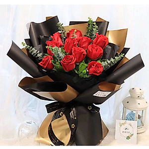 NatureMan 20 Sheets two-color Double Sided Flower Wrapping Paper,Florist Bouquet Supplies,Waterproof Floral Wrapping Paper,DIY Crafts,Gift Packaging or Gift Box Packaging Paper22.8X22.8 Inch (Black)