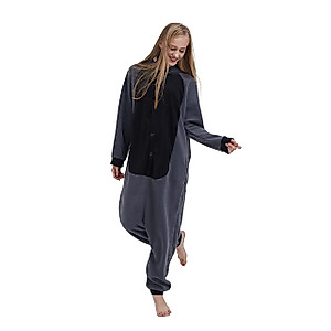 SimZoo Adult Animal Onesie Pajamas, Men and Women's Grey Raccoon Cosplay Costume Sleepwear, One-Piece Unisex Homewear Medium