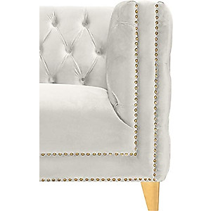 Meridian Furniture 652Cream-S Michelle Collection Modern | Contemporary Sofa with Deep Button Tufting, Nailhead Trim and Sturdy Gold Iron Legs, 90" W x 34" D x 30" H, Cream