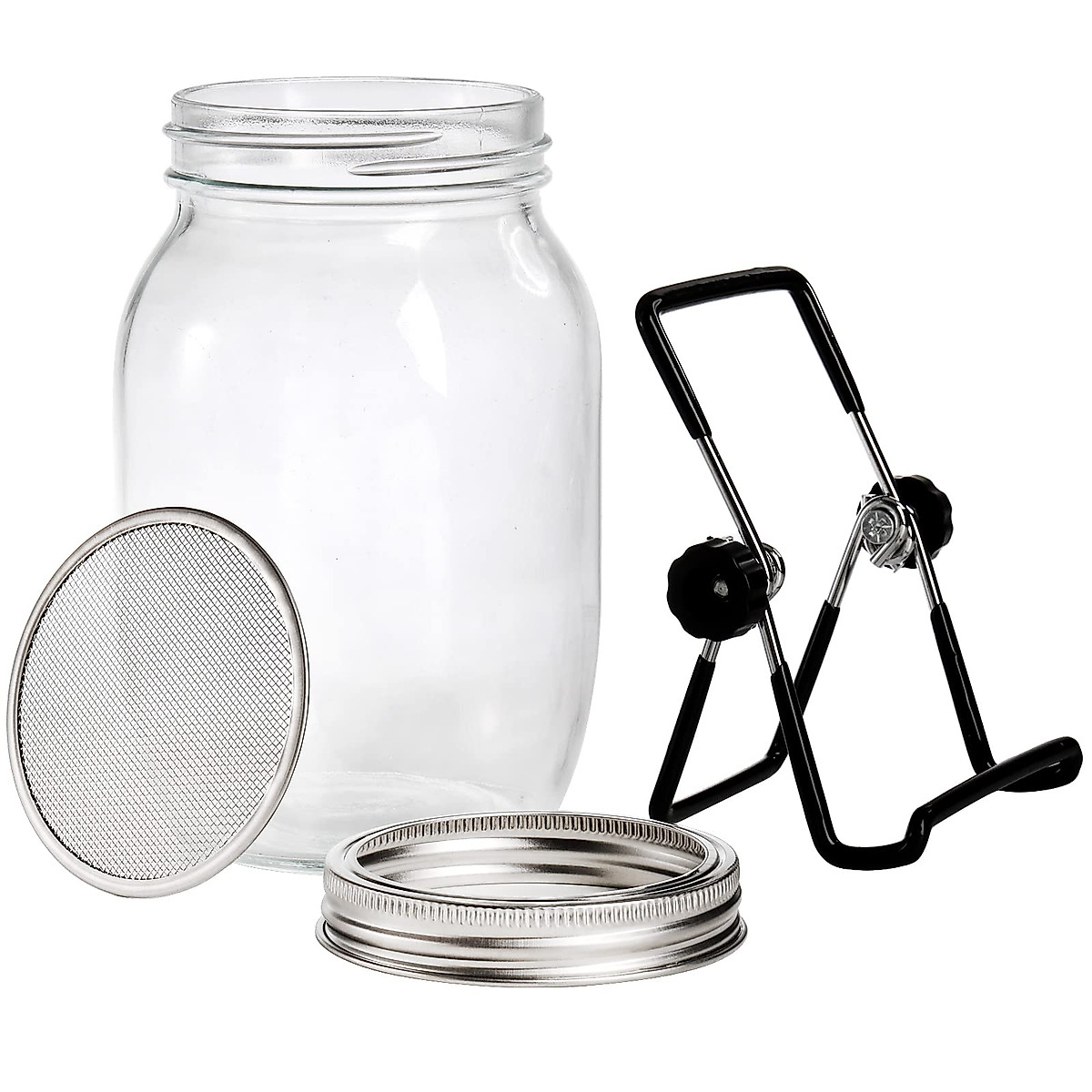 Tebery Complete Mason Jar Sprouting Kit - 2 Wide Mouth Quart Sprouting Jars with 316 Stainless Steel Screen Sprouting Lids, Melamine Tray and Stand | Seed Sprouter Set for Broccoli, Alfalfa, Mung Bean