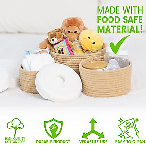 Auguste Round Basket with Lid - Set of 3 Storage Baskets with Lid - Decorative Storage Basket With Lid, Woven Basket with Lid, Cute Cotton Rope Basket, Multi-Purpose Cotton Rope Storage Basket