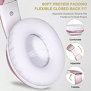 9S Bluetooth Headphones Over-Ear,CVC 6.0 Noise Cancelling Mic Wireless Headphones,60 Hrs Playtime Hi-Fi Stereo Deep Bass Foldable Headphones for Online Class, Home Office, PC, Cell Phones (Rose Gold)