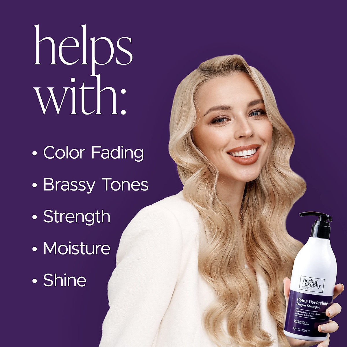 Herbalosophy Purple Shampoo & Conditioner Set for Blonde Gray Hair, Eliminates Brassy and Yellow Tones, Infused with Cocos Nucifera Oil, Free of Sulfate, Parabens and Gluten, 2 x 16.9 Fl Oz