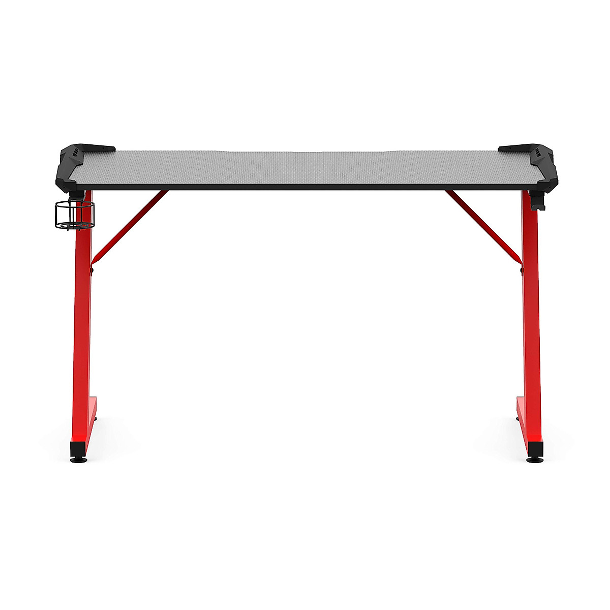 GAMDIAS Zeus Large Gaming Desk with Carbon Fiber Look Surface Home Office Computer Table, Gamer Workstation with The Cup Headset Holder, Black, Red