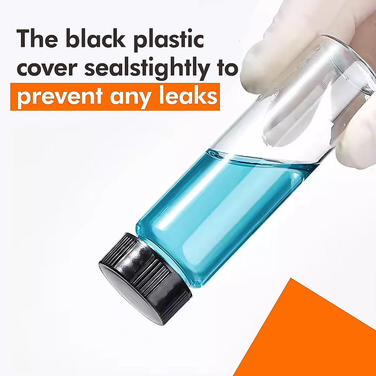 PEKYBIO Clear Glass Sample Vial, Liquid Sampling Sample Glass Bottle, 10ml(0.3OZ) Capacity, Sample Vial 22mm.I.D.* 52mm, 18-400 Thread Black Closed Top Screw Cap,PE Liner, Pack of 100