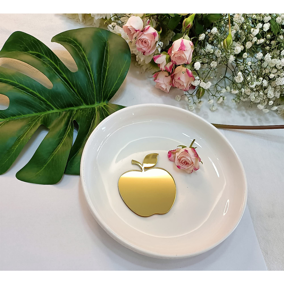 20PCS of Acrylic Place Cards,Wedding Place Cards,Apple Place Names Blanks for Wedding Decor Dinner Party Seating (Gold Mirror)