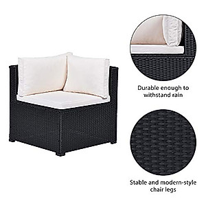 Patio Wicker Set,6-Piece Outdoor Furniture Set with PE Rattan Wicker, Patio Garden Sectional Sofa Chair with Removable Cushions for Porch, Beach (/Black Wicker+ Beige Cushion)