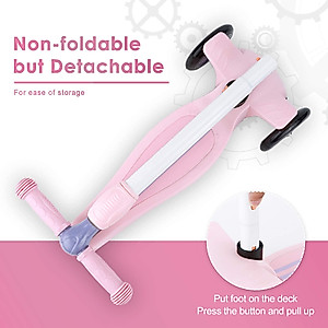 Wheelive 2 in 1 Kick Scooter with Removable Seat, 3 LED Wheels Kick Scooter for Kids, 4 Adjustable Height & Foldable Design Toddler Scooters Sit or Stand Ride for Boys & Girls 2-8 Years Old (Pink）