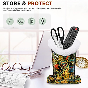 molshine Plush Lined Eyeglasses Stand Holder,Leather Glasses Upright Case with Magnetic Base for Office Desk,Bedside,Parlor-(Paisley)