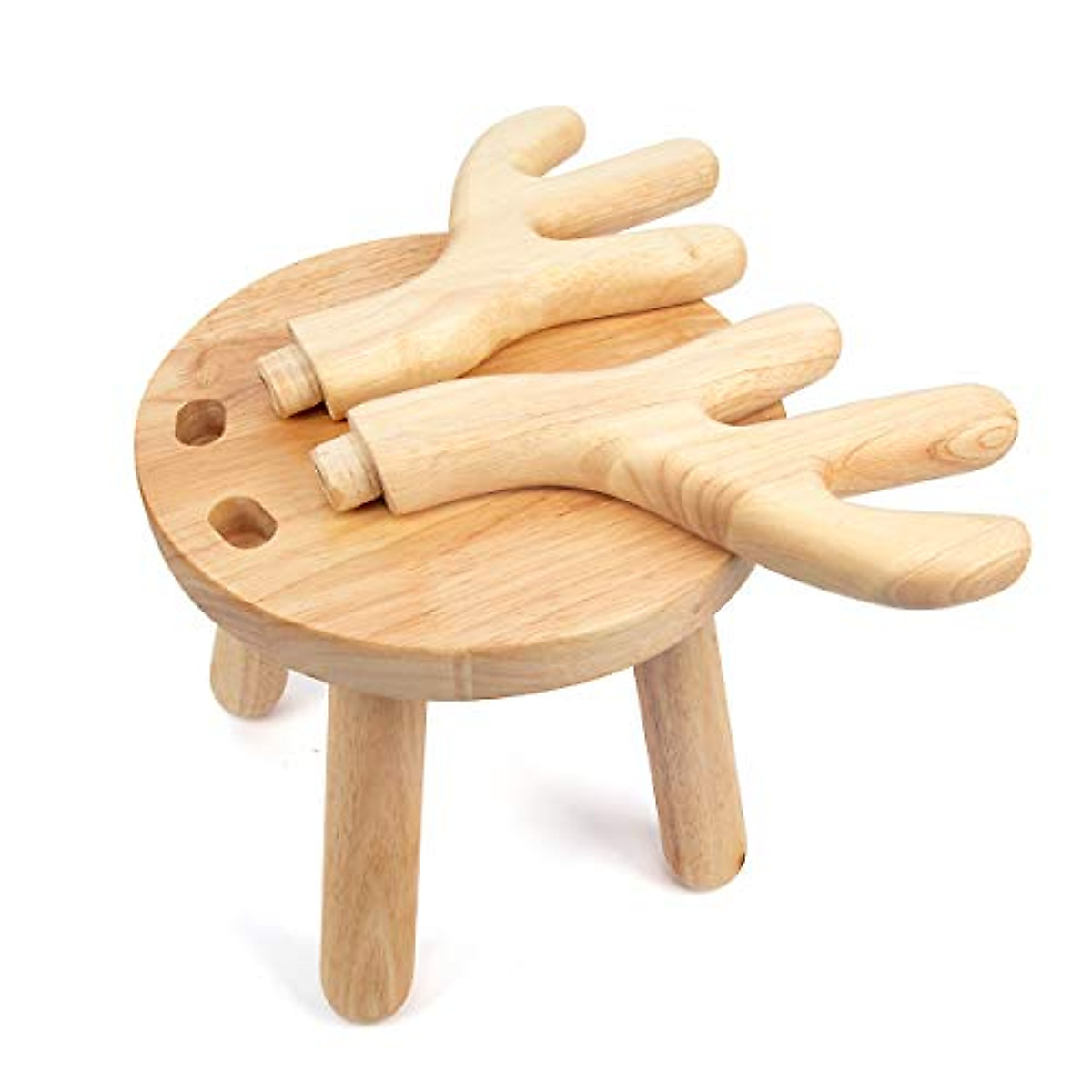 Wooden Kids Chair Set (Pack 2), Naturally Finished Solid Hardwood,Antlers Toddler Stool,Moose Chair,Handmade, for Playroom, Nursery, Preschool,Bedroom,Kindergarten,Reading,Playing,Boys Girls Age 2+