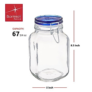 Bormioli Rocco Fido Square Jar with Blue Lid, 67.5-Ounce