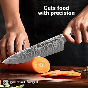 Gourmet Forged ChefDuo Professional 8 inch Chef Knife and 3.5 inch Paring Knife 2 Piece Set Ultra Sharp High Carbon German Steel with Damascus Pattern Ergonomic Pakkawood Handles Gift Box