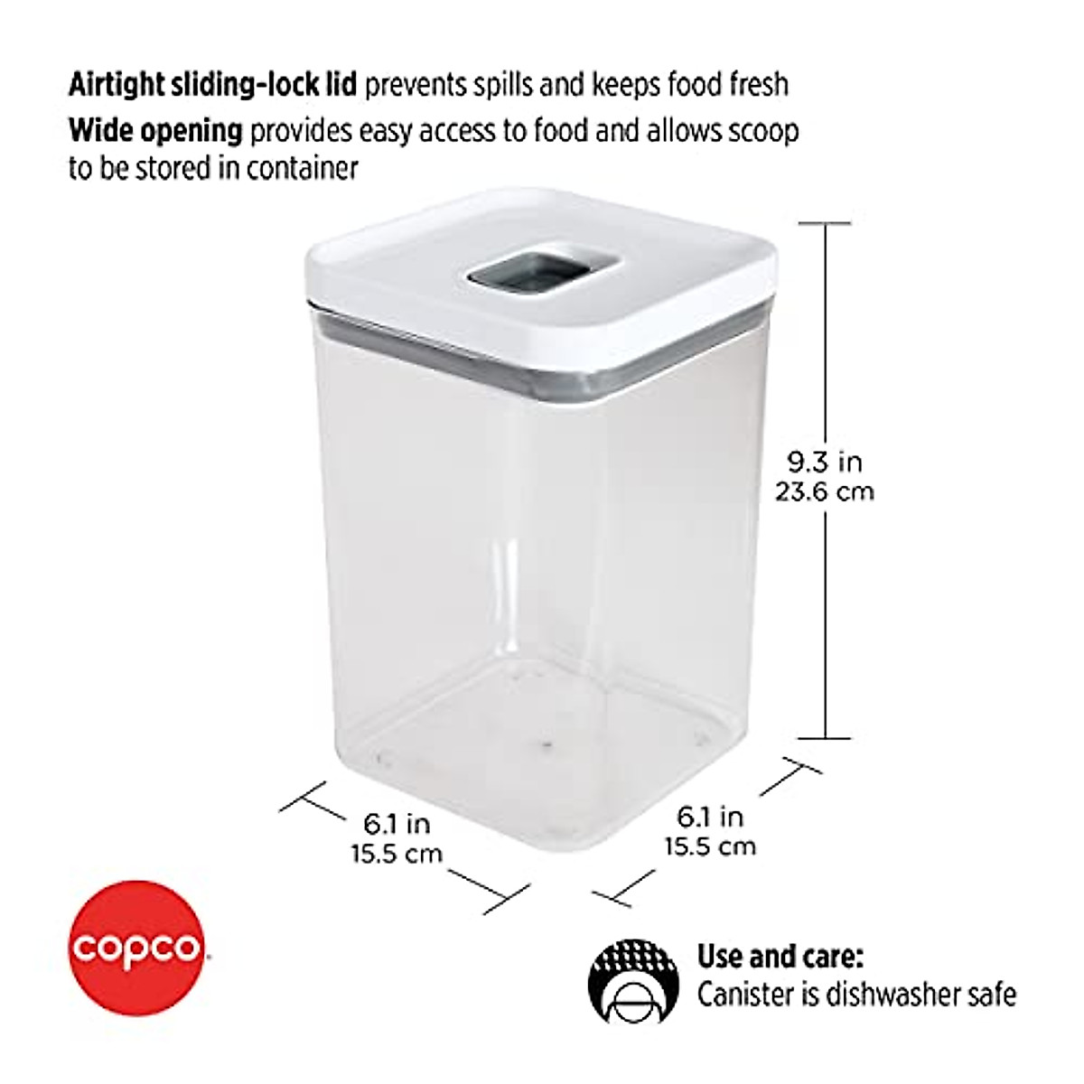Copco Food and Organization Storage Container with Airtight Lid, 4.43-Quart, Clear