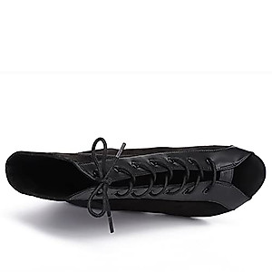 HROYL Women Open Toe Ankle Dance Boots Lace up Latin Salsa Ballrooom Performence Practice Dancing Shoes,L500-Black-7.5,US 7.5