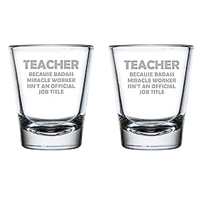 MIP Set of 2 Shot Glasses 1.75oz Shot Glass Teacher Miracle Worker Job Title Funny
