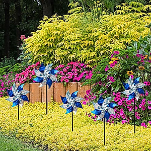 Hausse 10 Pack Reflective Pinwheels, Extra Sparkly Pinwheel, Bird Repellent Devices Deterrent to Scare Birds Away from Yard Patio Farm, Blue & Silver