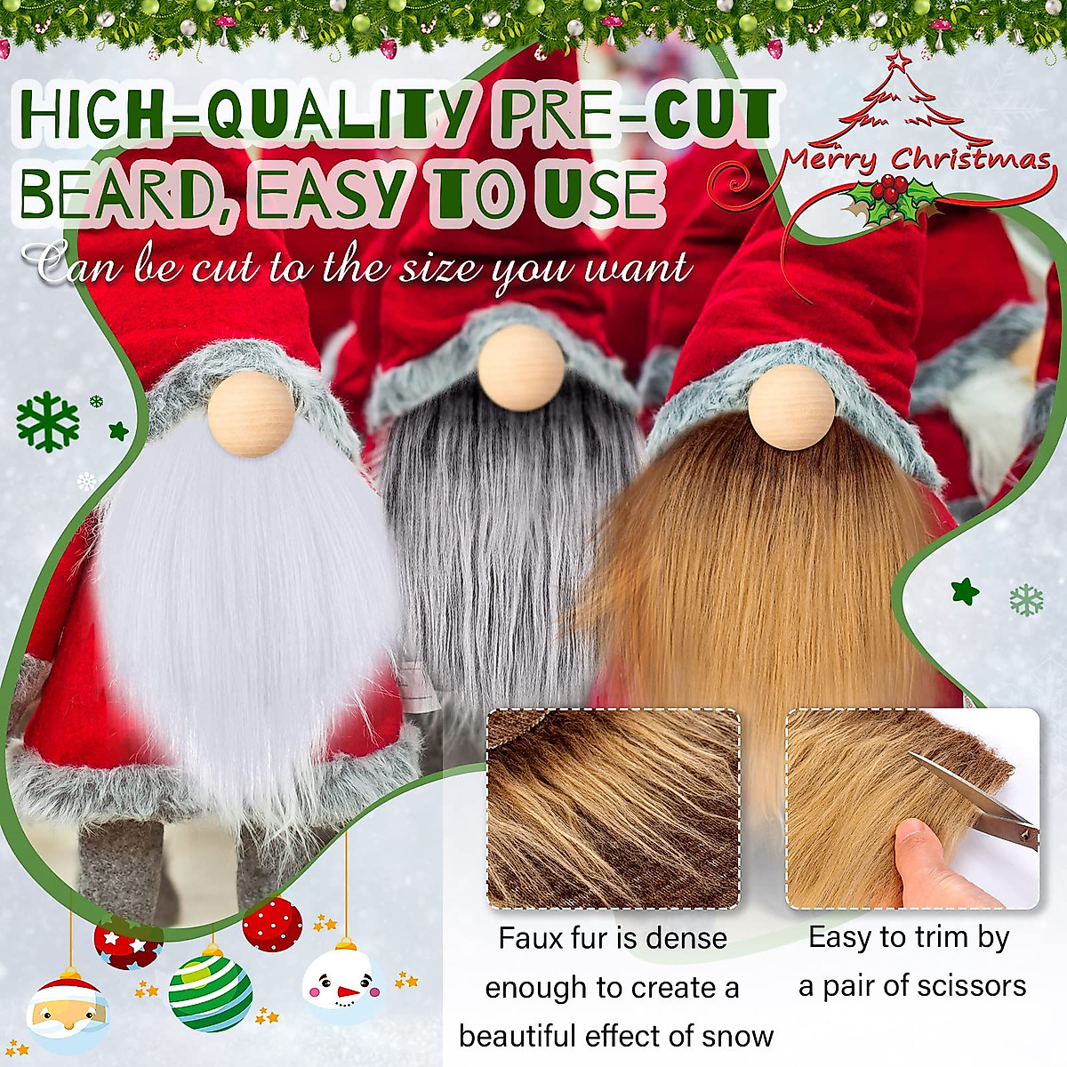 15 Pcs Gnome Beards for Crafting Easter Day Faux Fur Fabric Precut Gnomes Beards Handmade 30 Pieces Wood Balls for Halloween Christmas Valentine's Day Independence Day (Yellow, Pink, Green, White)