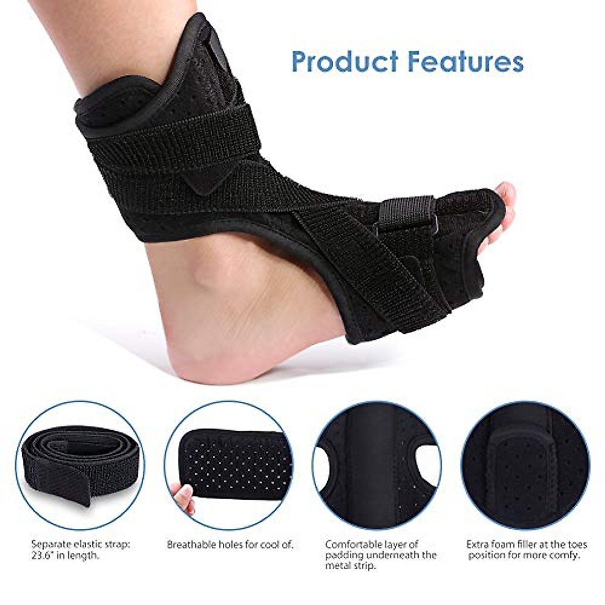 Adjustable Plantar Fasciitis Dorsal, Breathable Plantar Fasciitis, Night Splints with Spiky Massage Ball, Night Splint Foot Brace Wrap, Night and Day Splint with Spiky Massage Ball