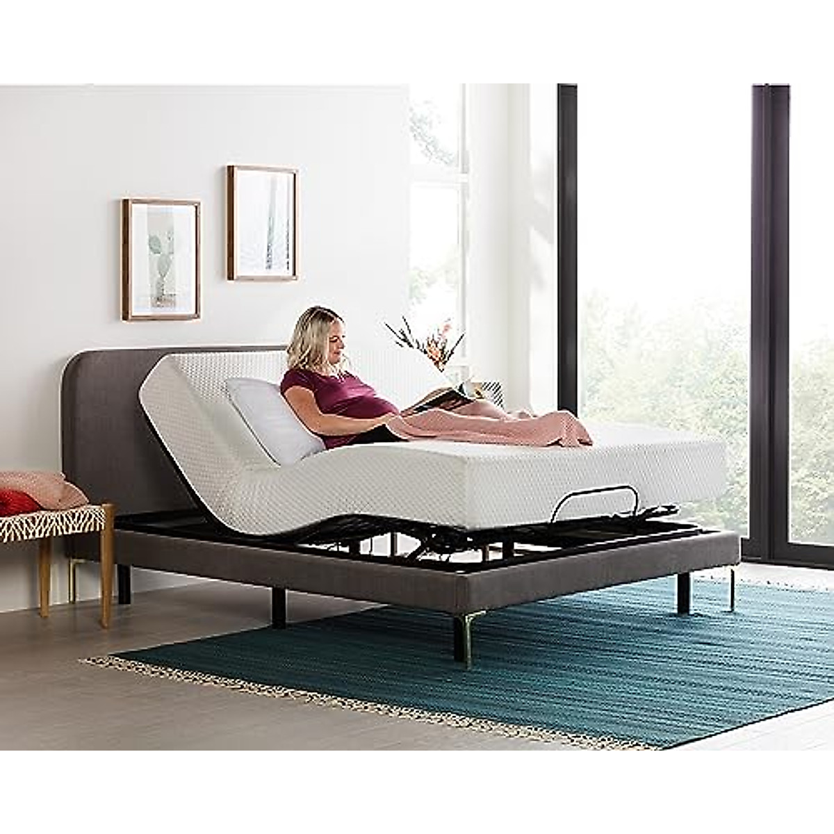 LINENSPA Queen Adjustable Bed Base - 11" Clearance - Independent Head and Foot Incline - Quiet Motor - Easy Tool Free Assembly - Lounging, TV, Working, Reading - Helps Reduce Snoring and Acid Reflux