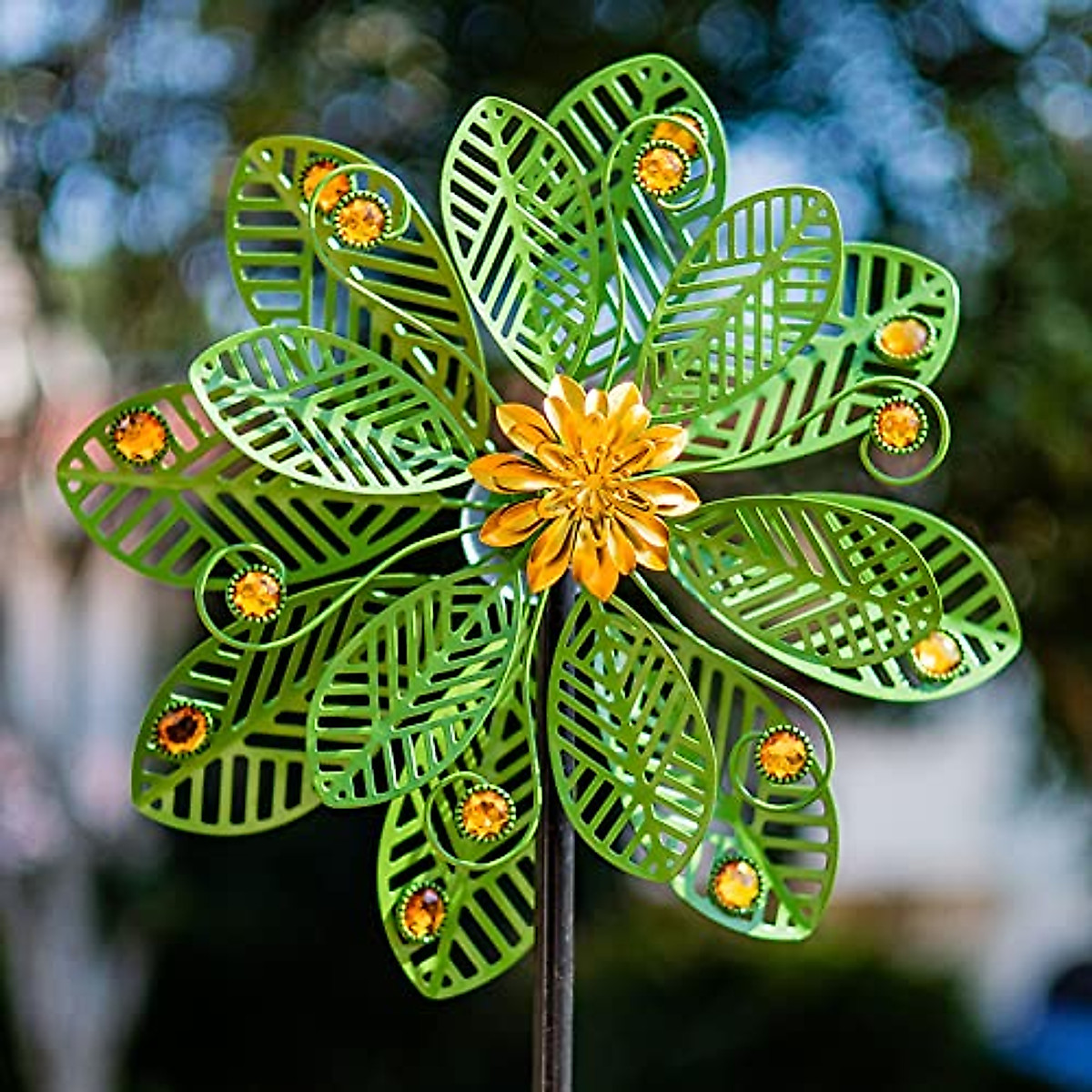 Stargarden Wind Spinner Outdoor,Metal Double Wind Sculpture Hollowed-Out Leaf Design for Yard and Garden 58 * 13.5 Inch