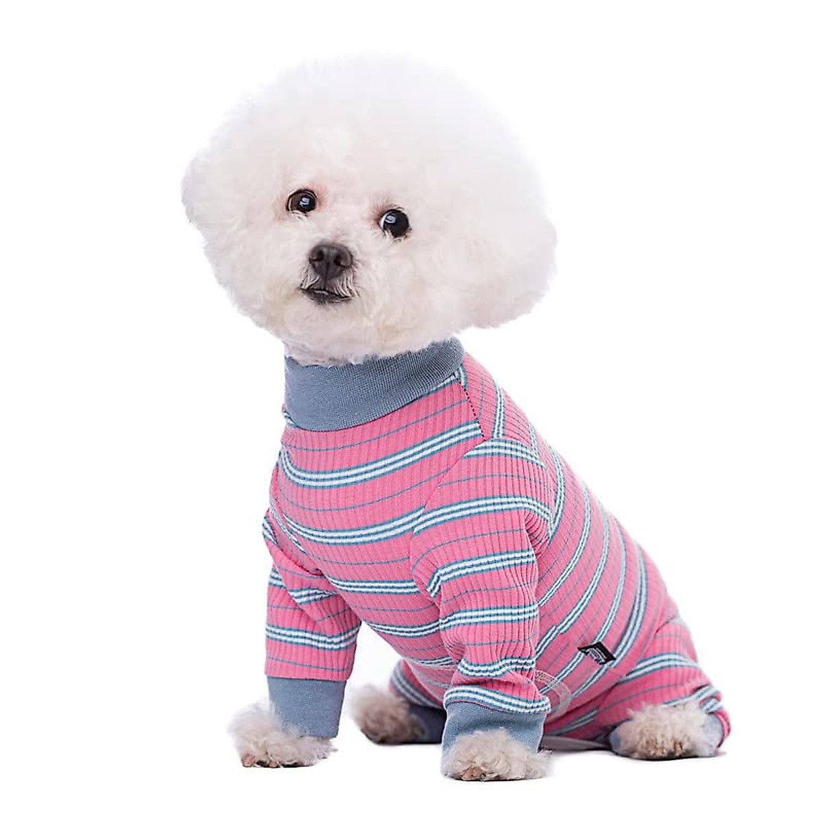 Dog Striped Recovery Suit, Puppy After Surgery Onesie for Female Male Dogs, Dogs Cats Long Sleeve Pajamas Bodysuit, Surgery Abdominal Wound Bandages Clothes, Dog Pant for Shedding Skin Disease