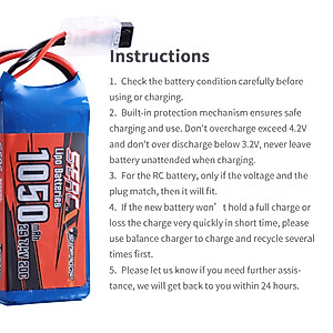 SUNPADOW 2S Mini Lipo Battery 7.4V 20C 1050mAh with JST Plug for RC Airplane Aircraft Quadcopter Helicopter Drone FPV