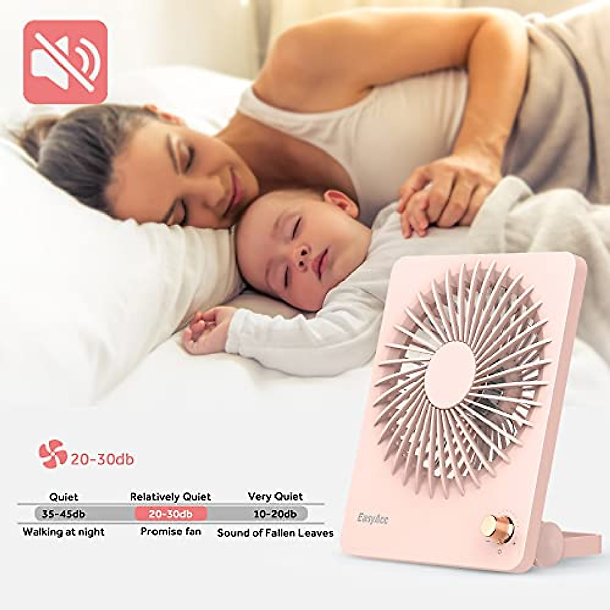 EasyAcc Portable Desk Fan Desktop Fan, 3350 Battery Operated Fan 6-Inch Foldable Travel Fan [ Ultra-Quiet Step-less Speed Control ] 160°Tilt Standing Hanging Fan for Travel Office Home Outdoor