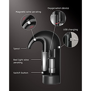 Electric Wine Decanter with One-Touch Pouring, Wine Aerator with Triple Aeration Functions, Red Light Indicator, and Magnetic Wake-Up - Perfect Wine Accessories Gift for Wine Lovers