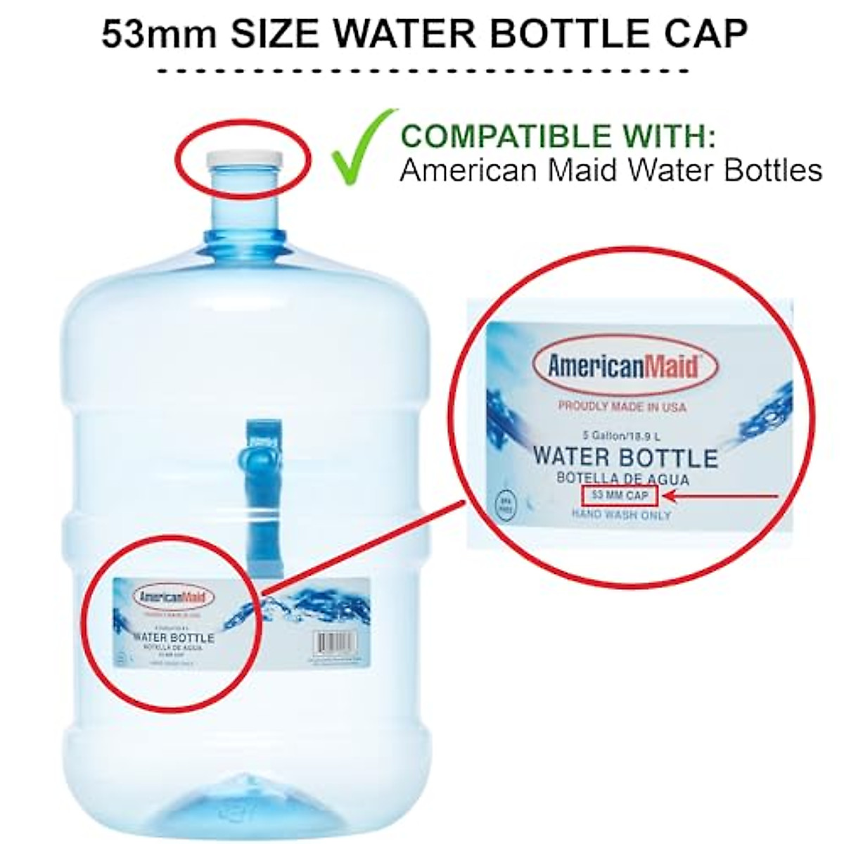 Threaded/Screw-On Caps for 3 and 5 Gallon Water Bottle Jugs (3 pk) (53mm, White)