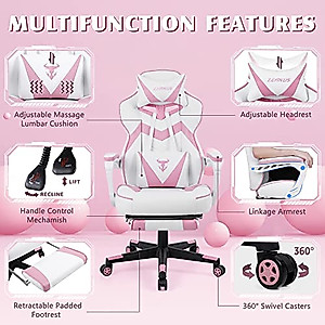 Zeanus Pink Gaming Chair, PC Gaming Chair for Girls, Reclining Computer Chair with Footrest, Ergonomic Gaming Computer Chair with Massage, Gaming Chair for Women, High Back Gaming Chairs for Adults