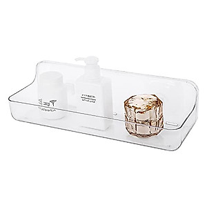 ROSELIFE Sticky Shower Shelf, Sticky Bathroom Basket, Bar Storage Tray, Maxload 13 lb, Punchless, Wall Mounted Storage Saver Rack for Home Kitchen, Bathroom Shower, Clear, Widen