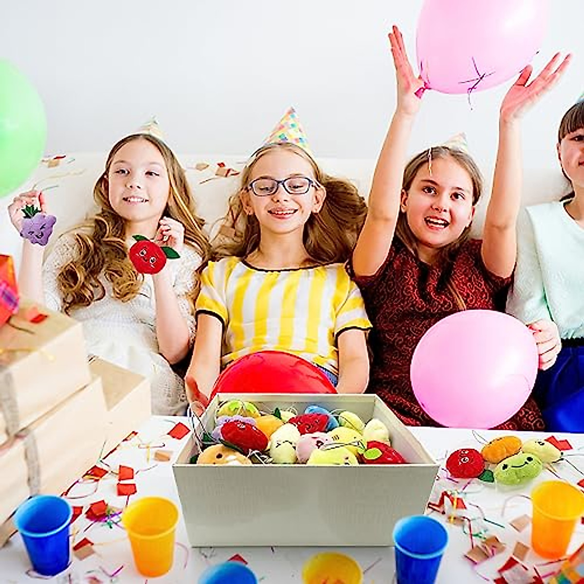 40 PCS Cute Mini Fruit Plush Toys Colorful Stuffed Fruits Soft Orange Peach Stuffed Doll for for Party Favors Keychain Ornament for Goody Bag Easter Egg Stuffers Carnival Birthday Party 20 Styles