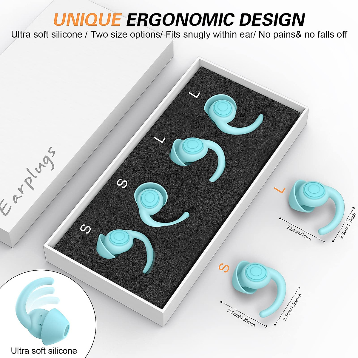 SUPCEAT Ear Plugs for Sleeping Noise Reduction 2 Pairs Sound Reduce Earplugs for Sleep,Snoring,Work,Concerts,Studying,Travel Blue