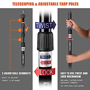 Tent Poles for Tarp, CAMULAND Telescoping Camping Gear Accessories Stakes for Hammock Rain Fly Sun Shade Adjustable Lightweight Aluminum Set of 34.5" - 110.2" Hiking, Awning/Outdoor with Carry Bag