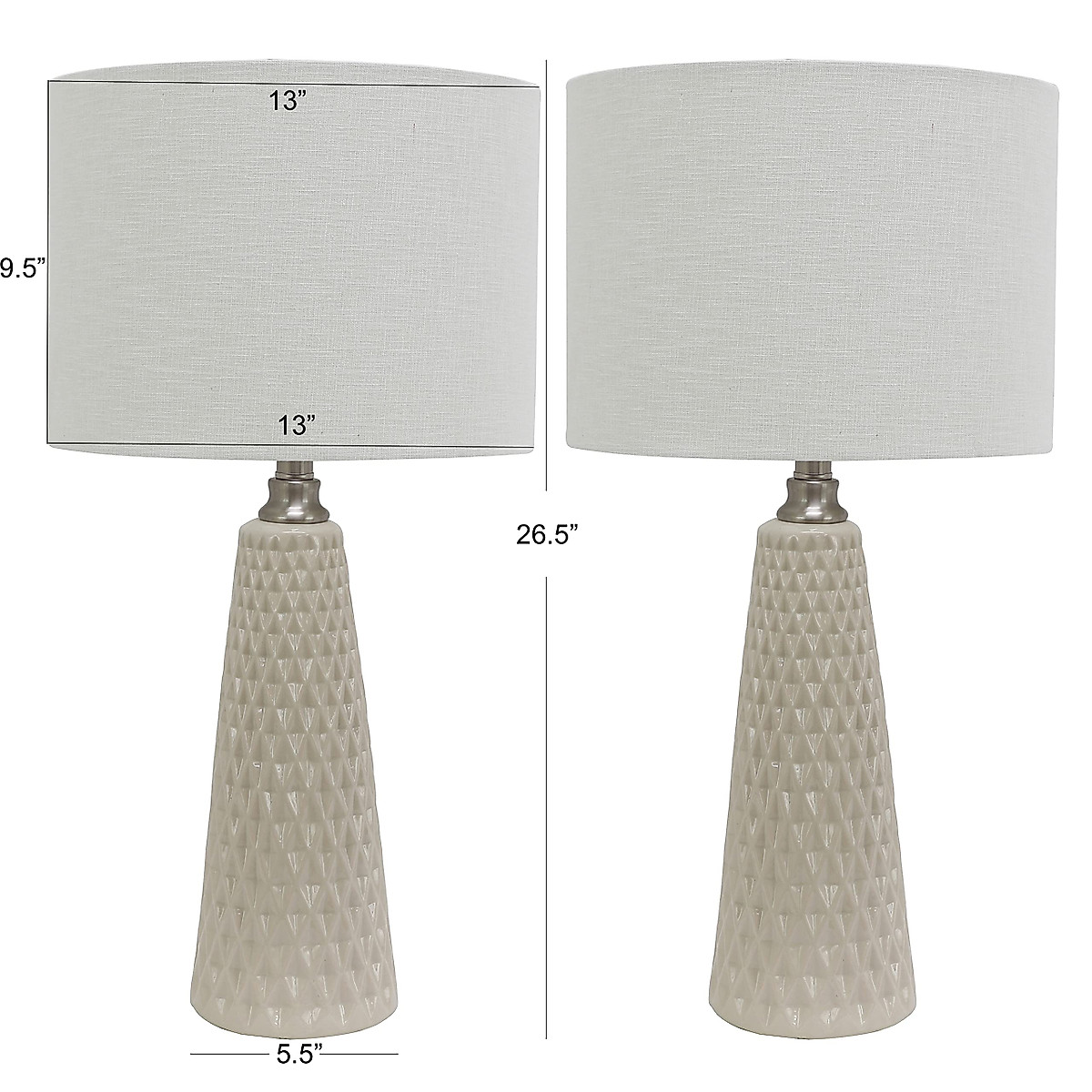 Decor Therapy MP1631 Jameson Textured Ceramic Table Lamps, Set of 2, 13x13x26.5, Ivory, 2 Count