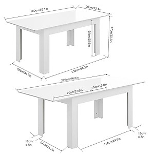 Fingertip WD Extendable Dining Table for 6-10 Person, Wooden Dining Room Table, Modern Extendable Table for Gatherings, Meeting for Small Kitchens, Dining Office Areas(White)