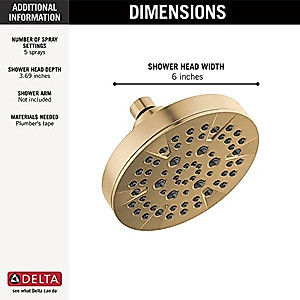 DELTA FAUCET FAUCET 5-Spray Gold Shower Head, DELTA FAUCET Shower Head Gold, Showerheads, Brushed Gold Shower Head, 1.75 GPM Flow Rate, Champagne Bronze 52535-CZ