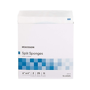 McKesson Split Sponges, 6-Ply Sterile, I.V. and Tracheostomy Dressings, Polyester / Rayon Blend, 4 in x 4 in, 2 per Pack, 300 Packs, 600 Total