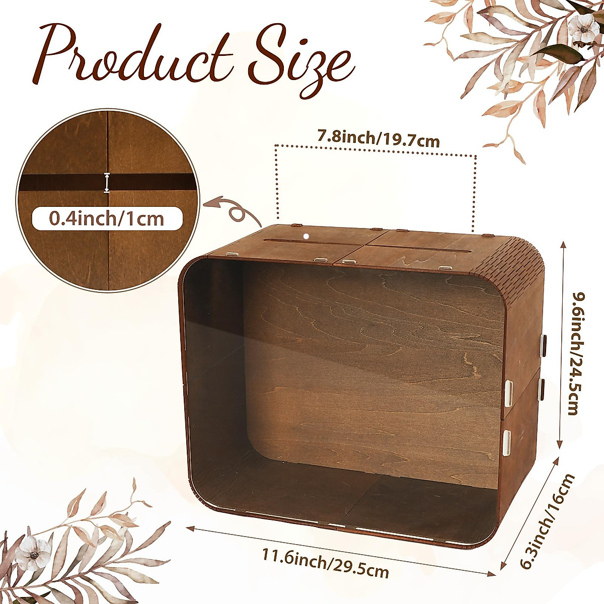 GUDELAK Wooden Wedding Card Box with Acrylic Window, Money Gift Card Box for Wedding Decorations for Reception, Wood Honeymoon Fund box for Party Birthday Bridal Shower Decorations Wedding Gifts