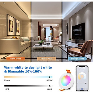 inShareplus Smart Recessed Lighting 2 Inch 10 Pack, WiFi LED Downlight 5W 120V, Dimmable RGBCW 2700-6500K Color Changing, Compatible with Alexa/Google, Ceiling Lights with LED Driver